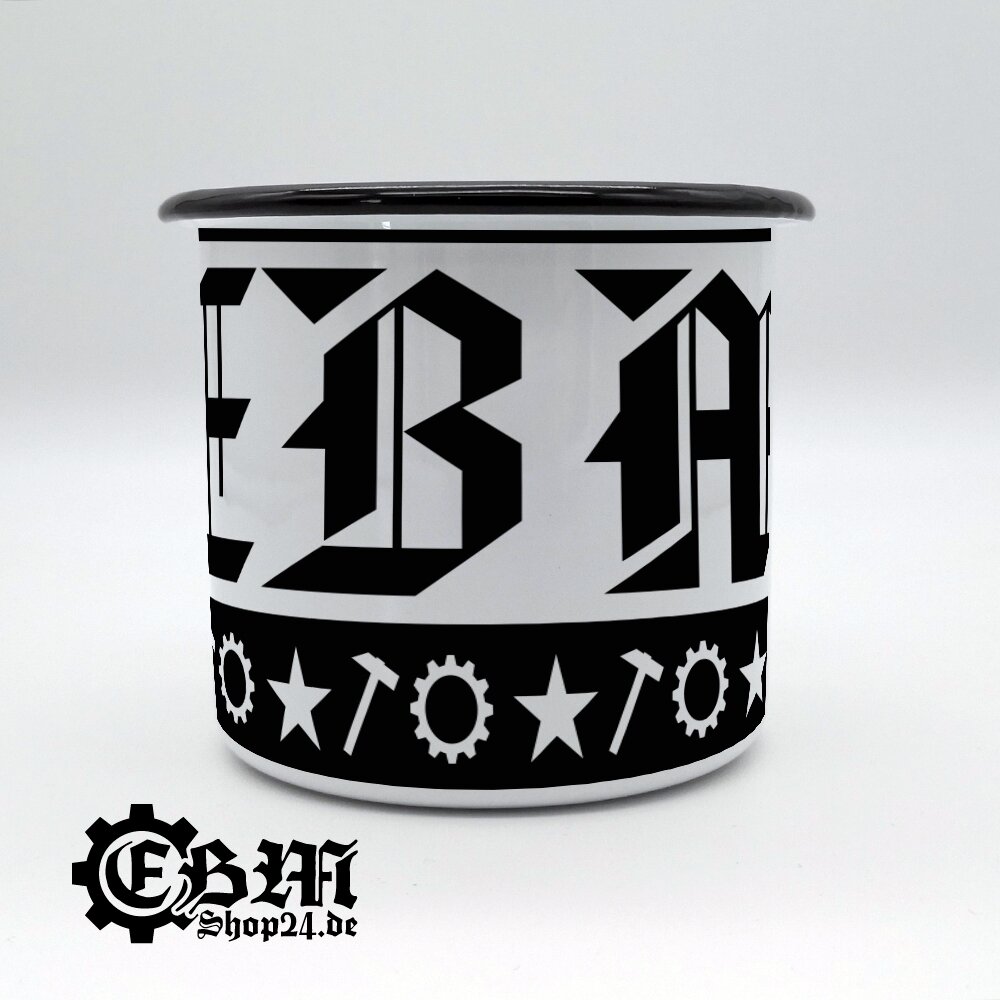 Emailletasse groß - EBM - Three Symbols, 12,00