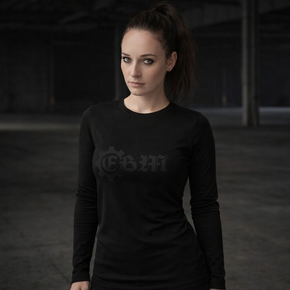 Girlie Longsleeve Ebm Logo Black On Black 2000